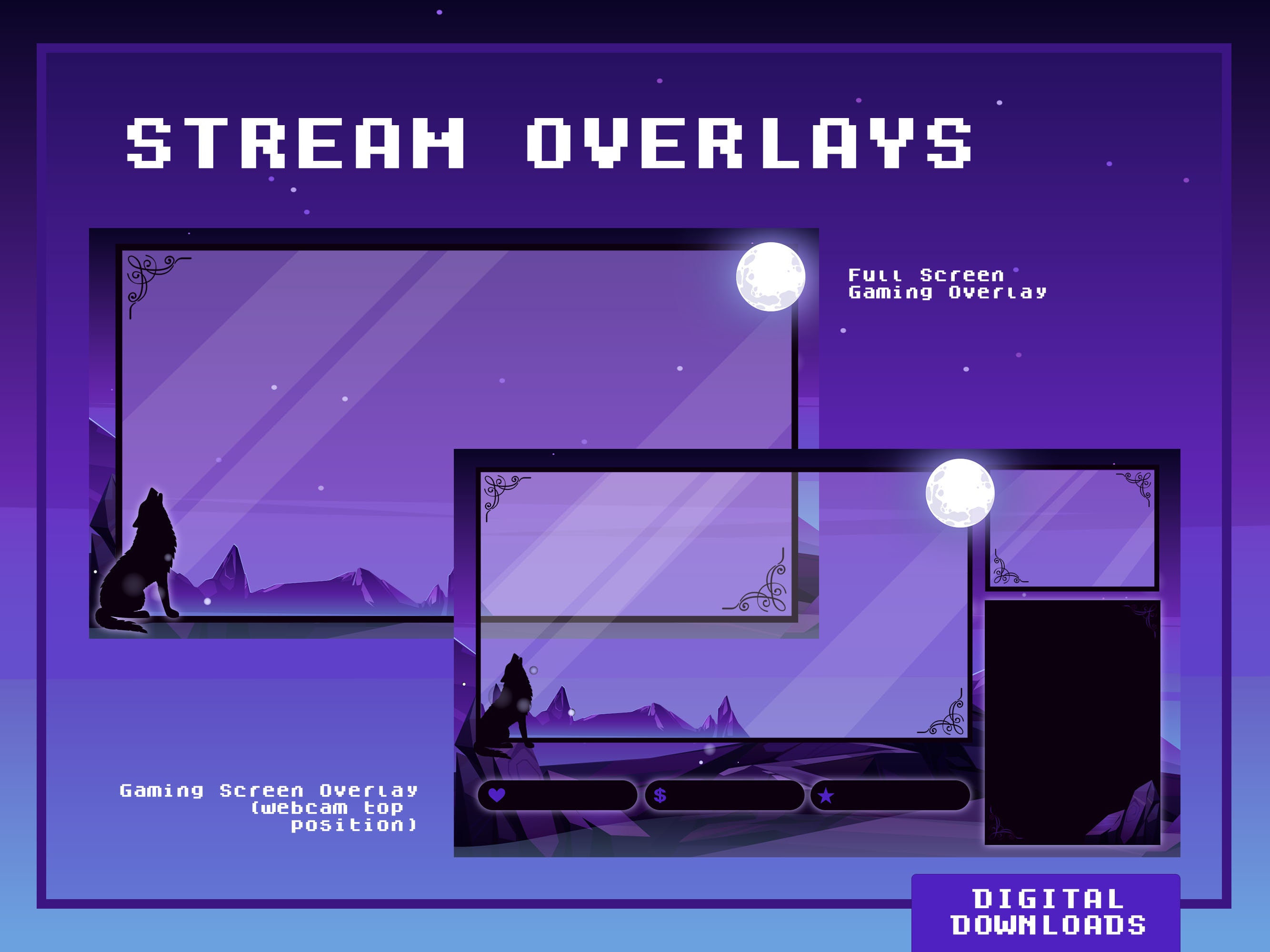 4 X Twitch Streaming Overlays | Howling Wolf | Gaming Overlays | Just ...