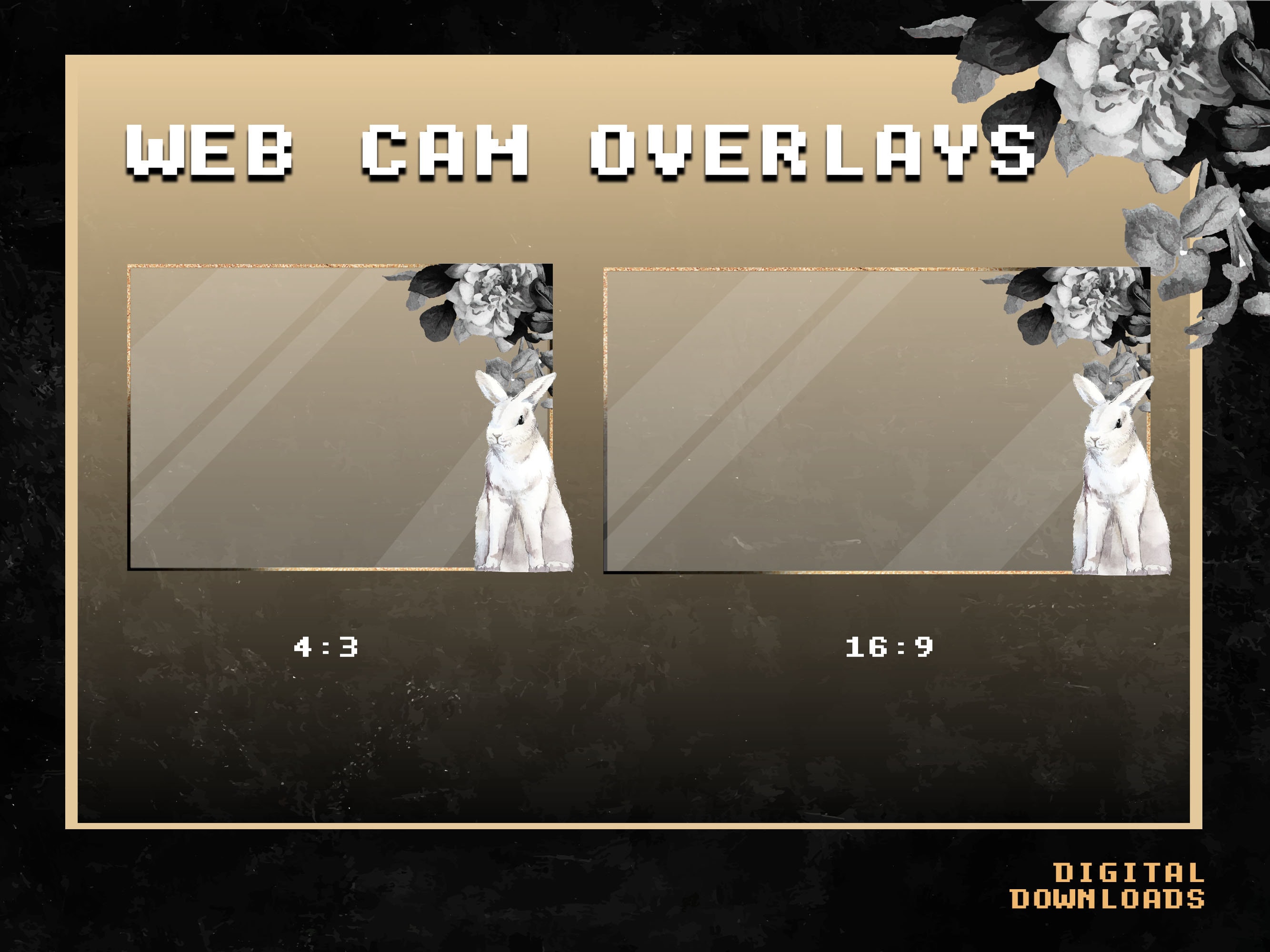 Black & Gold Easter Bunny Webcam Borders for Twitch X 2 | Cam Borders ...