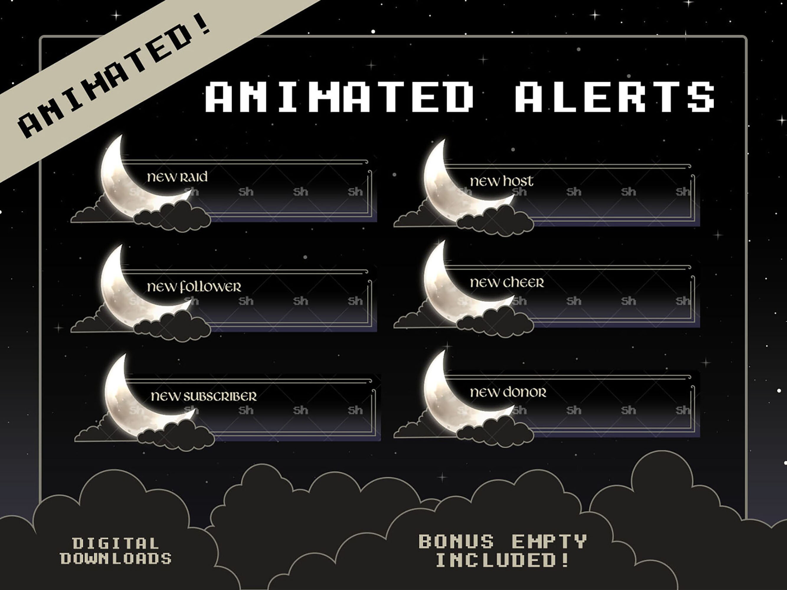 Midnight Moon Animated Twitch Stream Alerts X 6 New Follower new ...