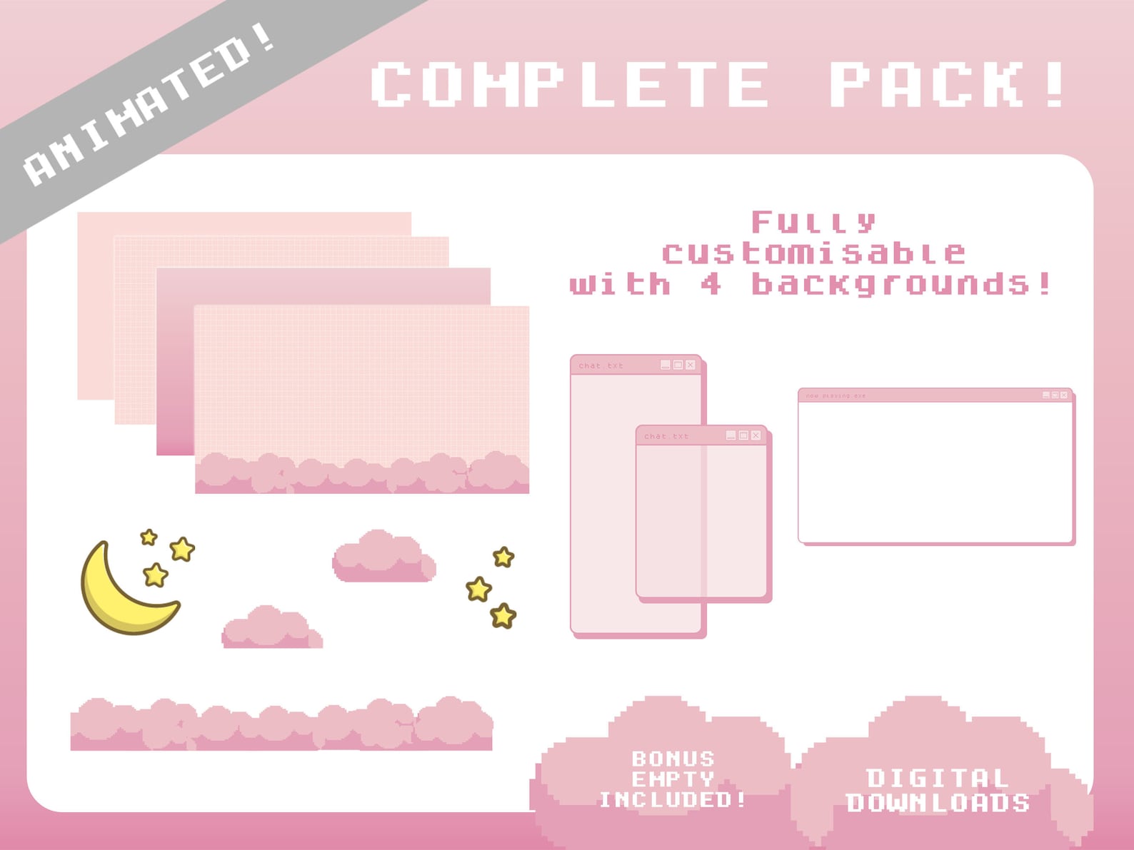 CUSTOMISABLE Pastel Pink Clouds Complete Twitch Stream Overlay Pack ...