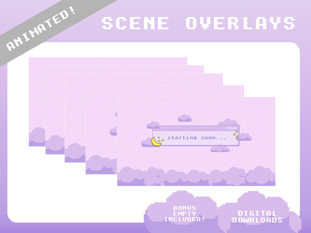 Animated Twitch Screen Scene Pack| Pastel Purple | 5 Stream Screens ...