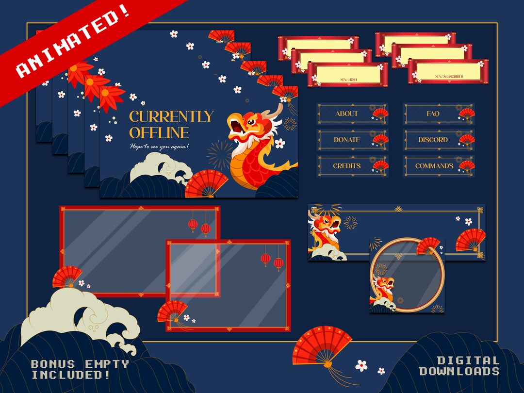 Chinese New Year Dragon Stream Overlay Pack Animated |stream Bundle ...