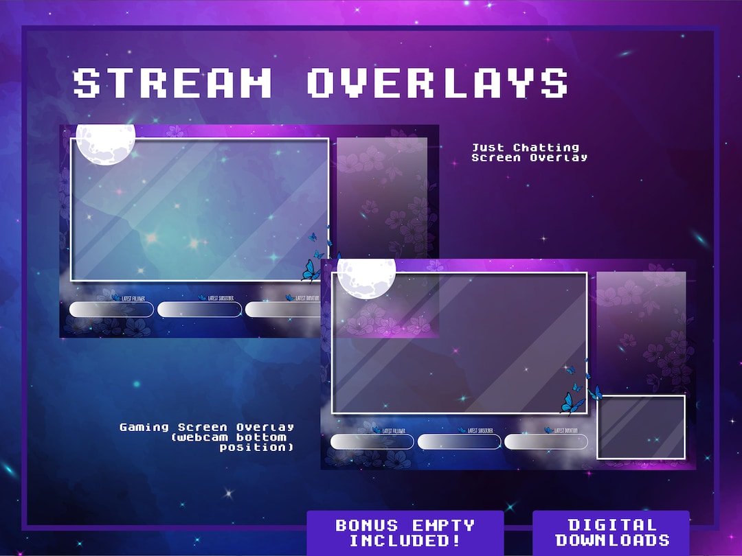 4 X Twitch Streaming Overlays | Butterfly Galaxy | Gaming Overlays ...