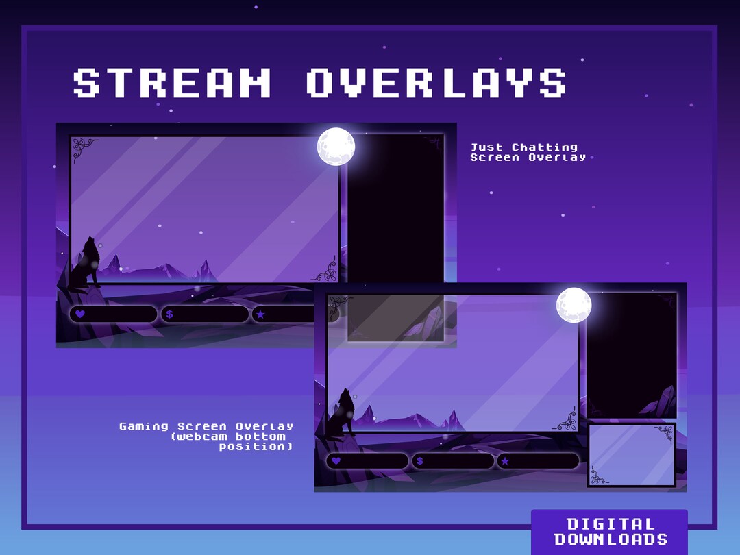 4 X Twitch Streaming Overlays | Howling Wolf | Gaming Overlays | Just ...