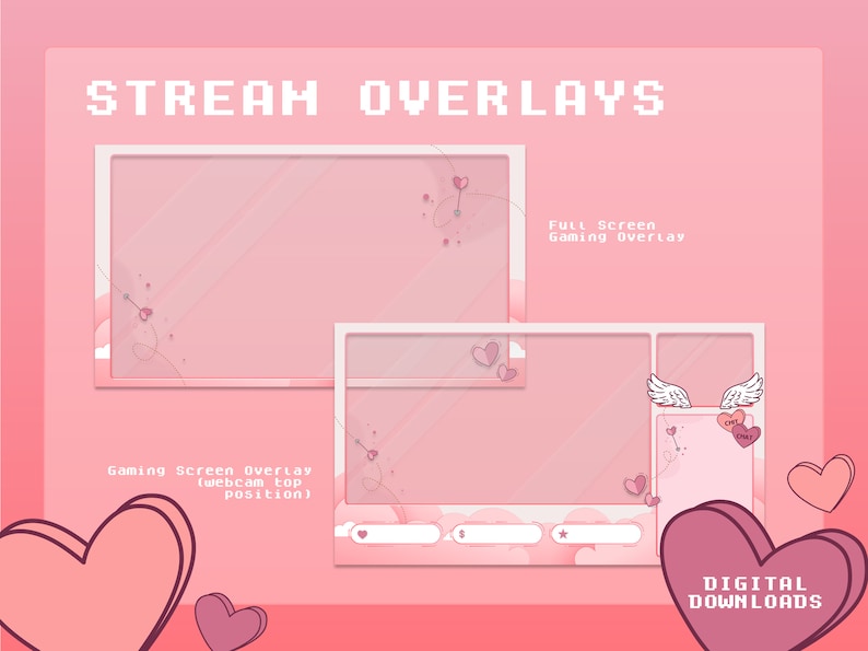 4 X Twitch Streaming Overlays Cupid's Love/ Arrows Gaming Overlays Just ...