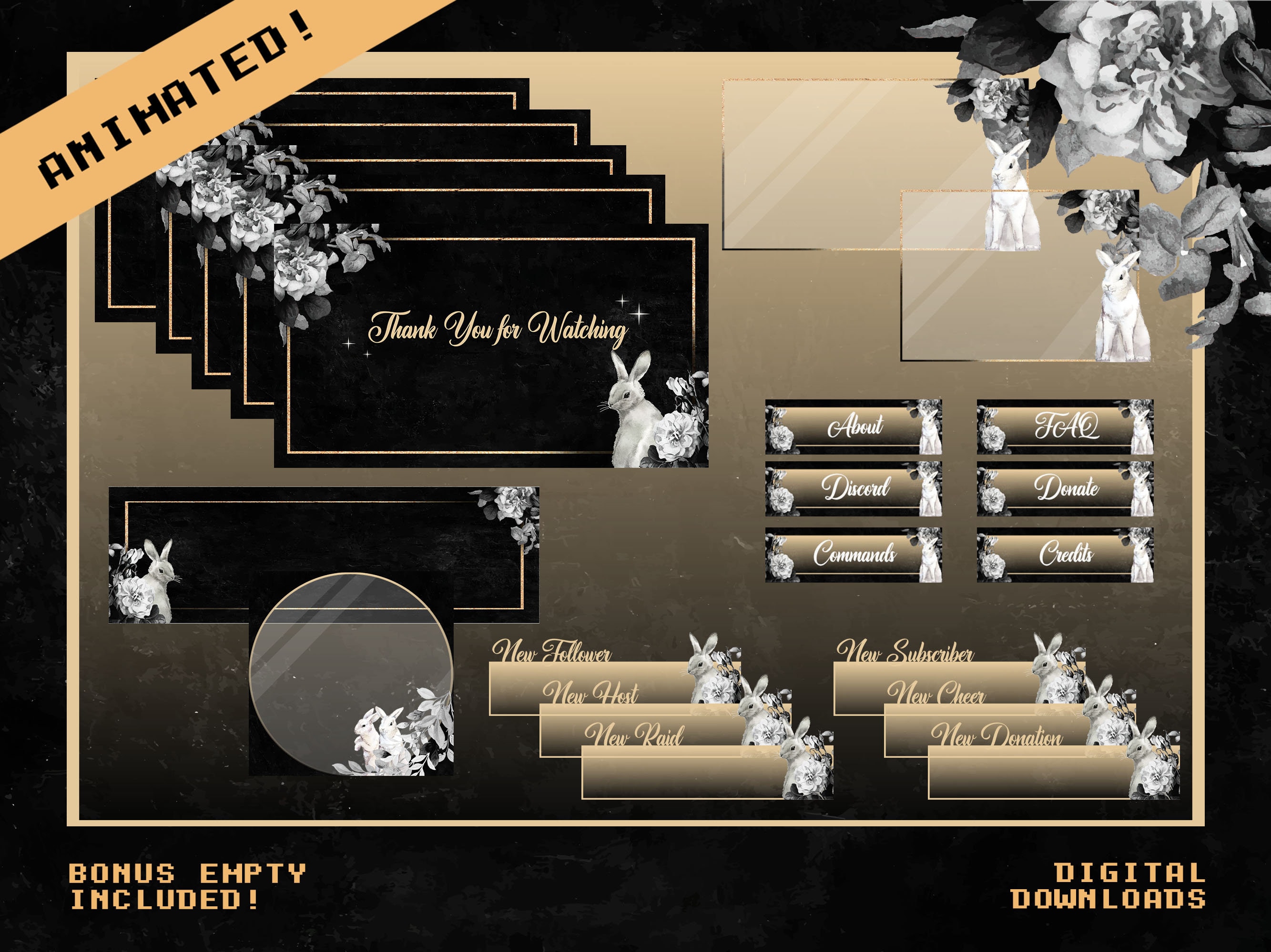 Easter Bunny Black & Gold Theme Complete Twitch Stream Overlay Pack ...