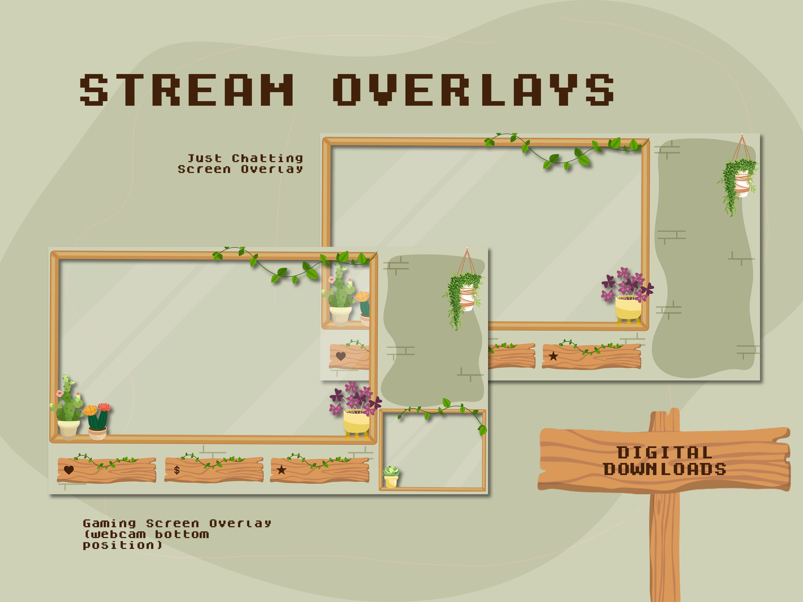 4 X Twitch Streaming Overlays | Plant Lovers | Gaming Overlays | Just ...