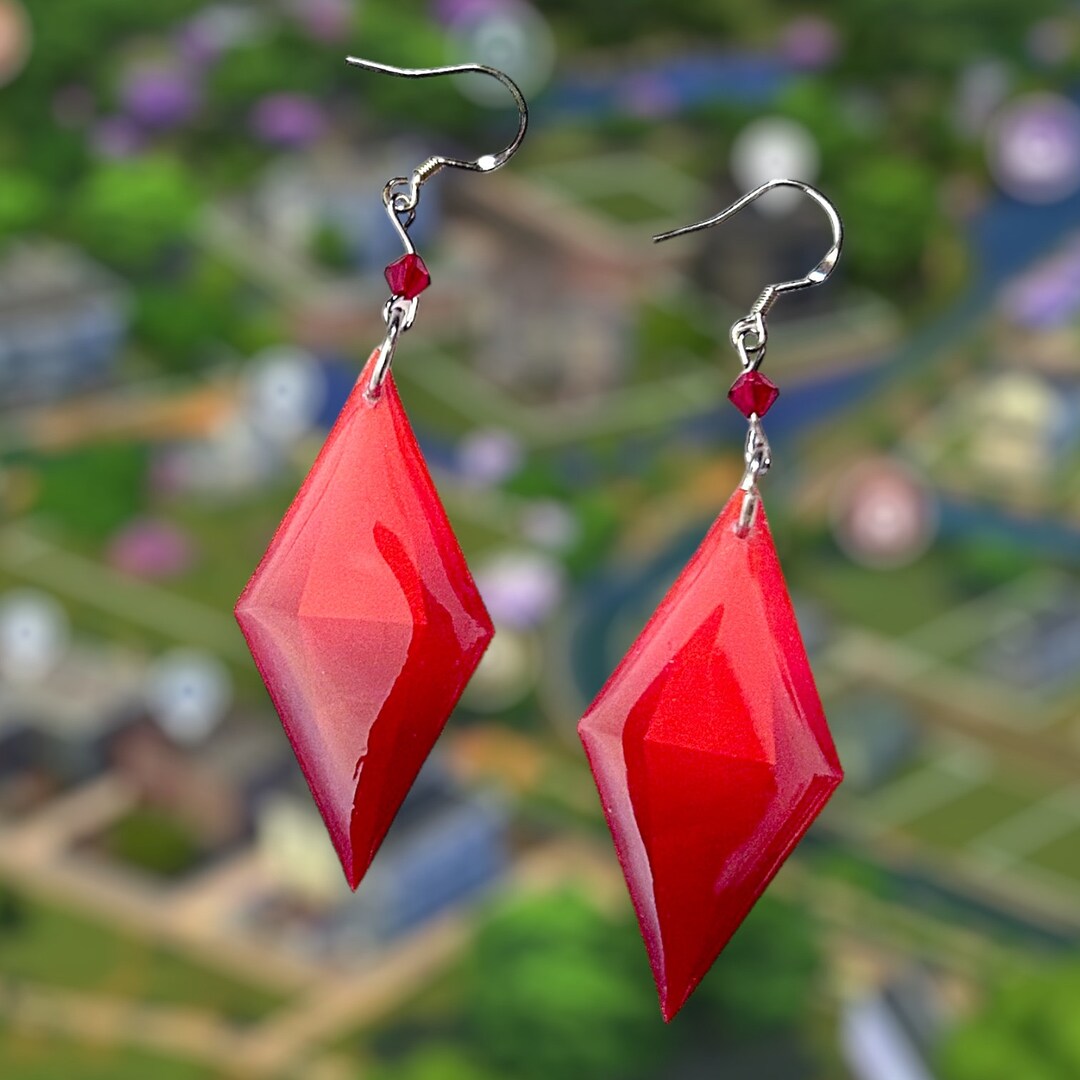 The Sims-inspired Red Plumbob Beaded Resin Statement Earrings - Etsy