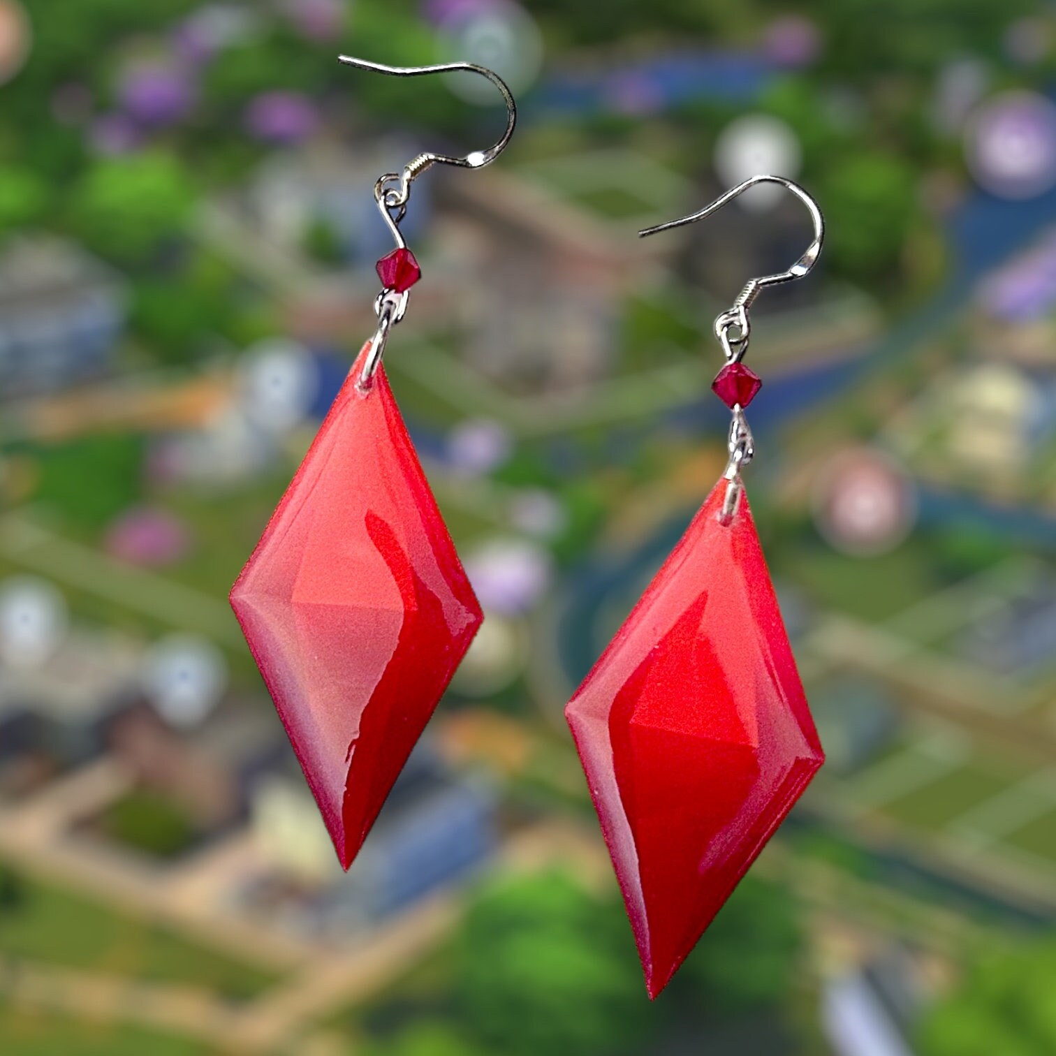 The Sims-inspired Red Plumbob Beaded Resin Statement Earrings - Etsy