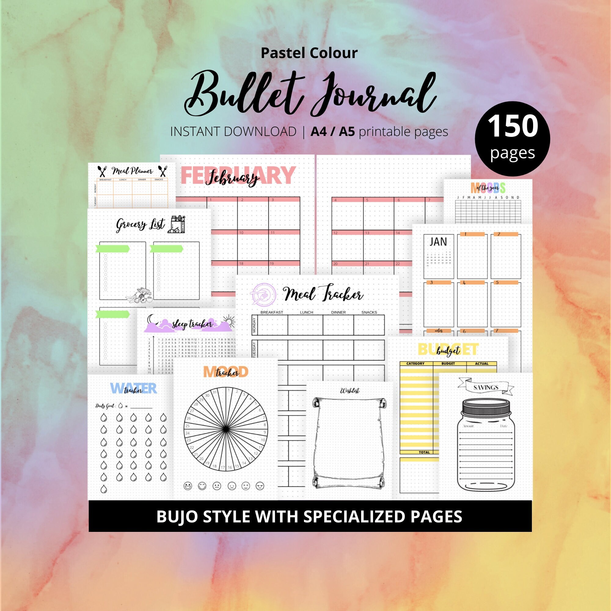 Bullet Journal Printable Starter Pack, Bullet Journal Bundle, Trackers ...