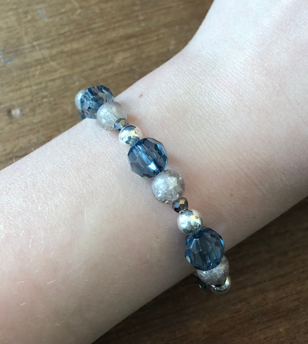Handmade Blue and Silver Beaded Bracelet 050 - Etsy