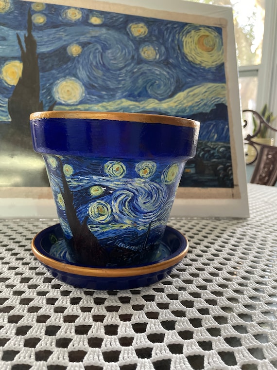 Acrylic Hand Paint Starry Night Plant Pot | Etsy