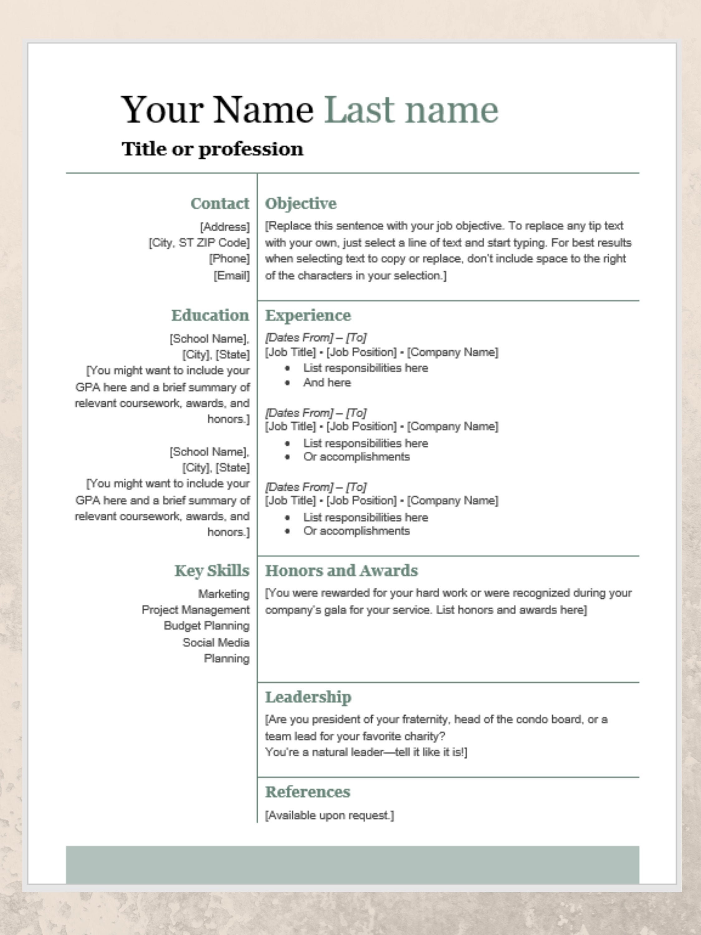 Editable Resume Templates