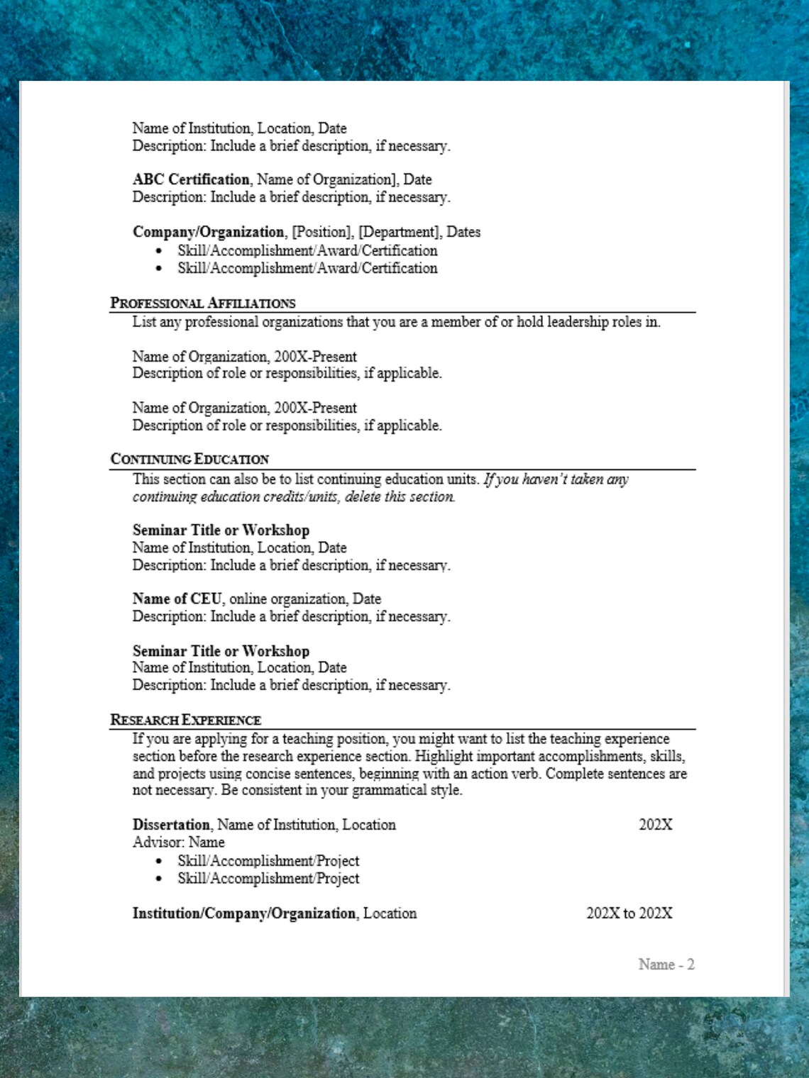 Editable Professional Extended CV curriculum Vitae Template - Etsy