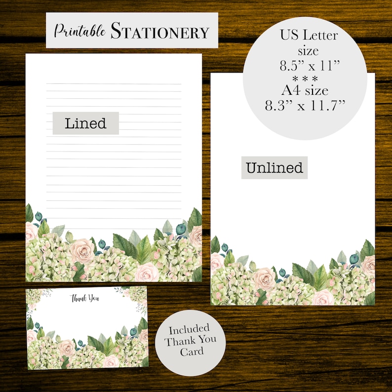 Hydrangea Printable Stationery Floral Writing Paper Printable Letter ...
