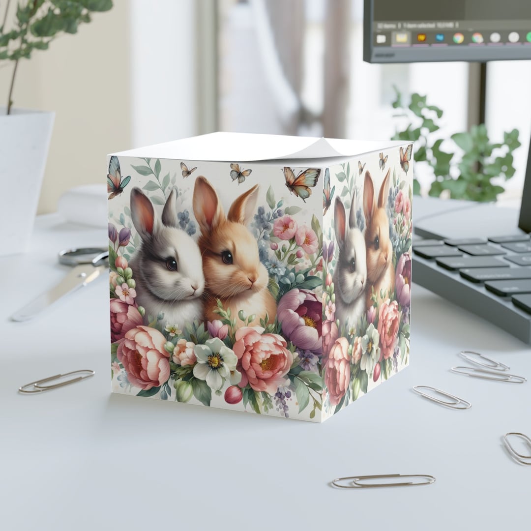 Bunny Rabbits Sticky Notes Memo Note Cube Dainty Baby Bunnies Print ...