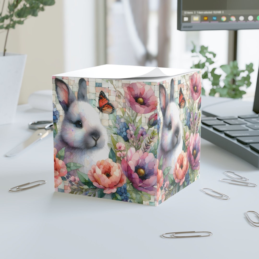 Bunny Rabbit Sticky Notes Memo Note Cube Dainty Baby Bunnies Print Cute ...