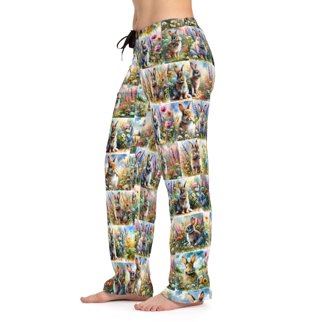 Bunny Rabbits Custom Pajama Pants Women's Pajama Pants Floral Flowers ...