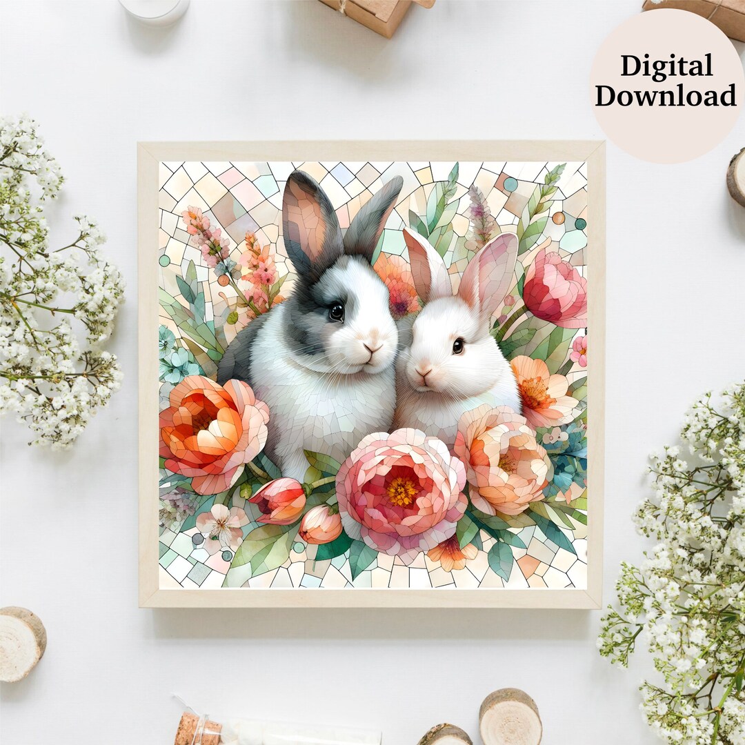 Adorable Bunny Rabbits Watercolor Painting Print Pet Animals Aesthetic ...