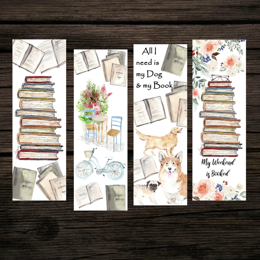 Reading Books Watercolor Printable Bookmarks Bookmark Books Cafe Dog ...