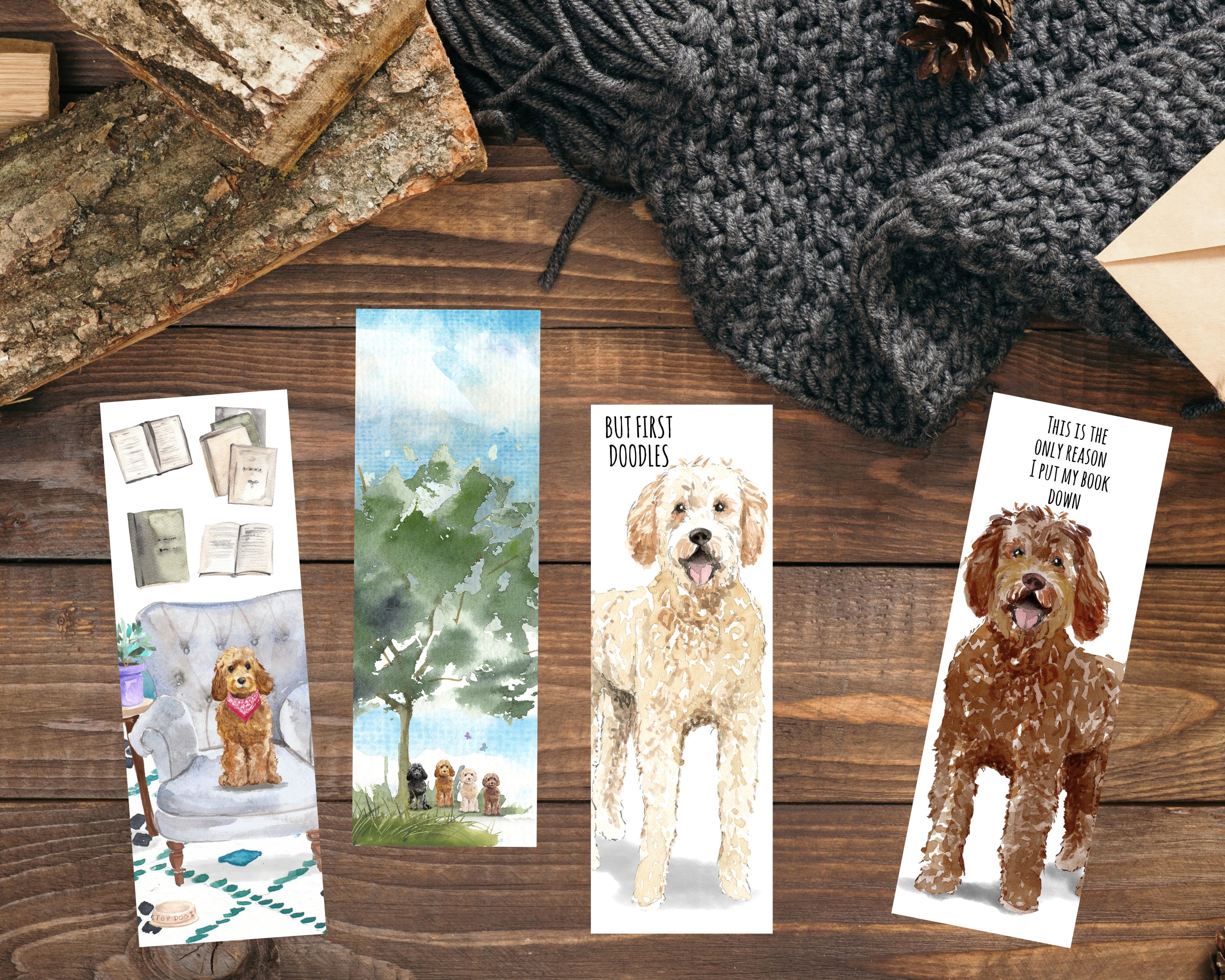Goldendoodle Labradoodle Watercolor Printable Bookmarks Bookmark Book ...
