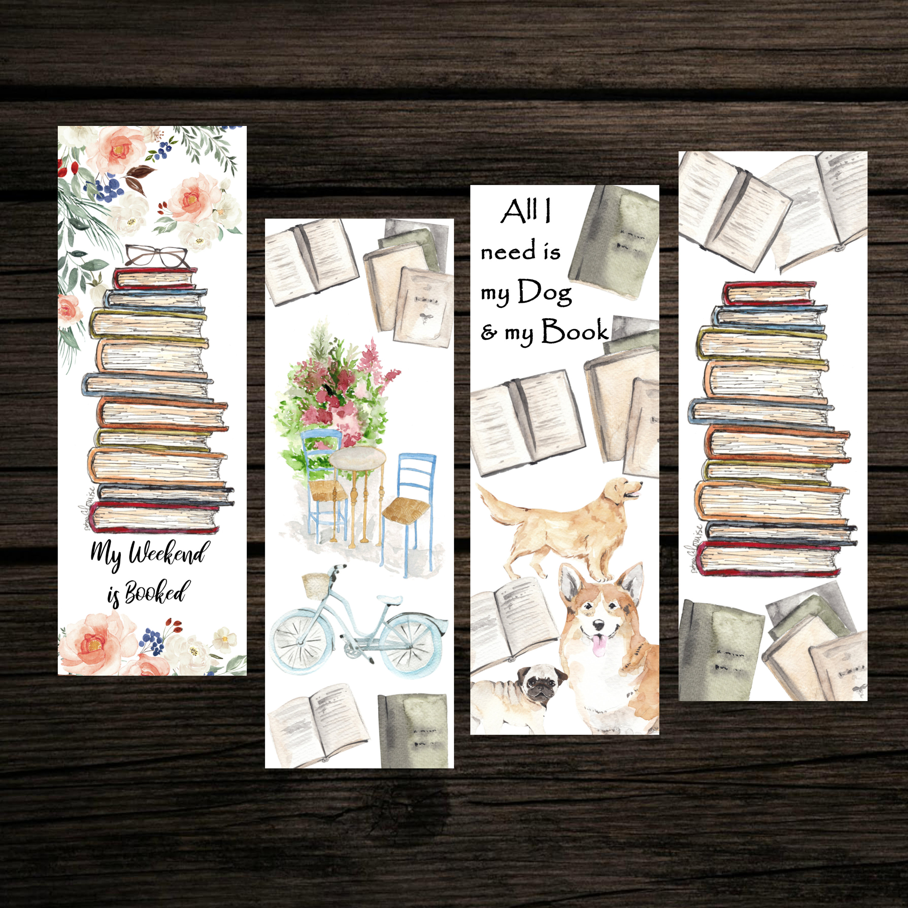 Reading Books Watercolor Printable Bookmarks Bookmark Books Cafe Dog ...