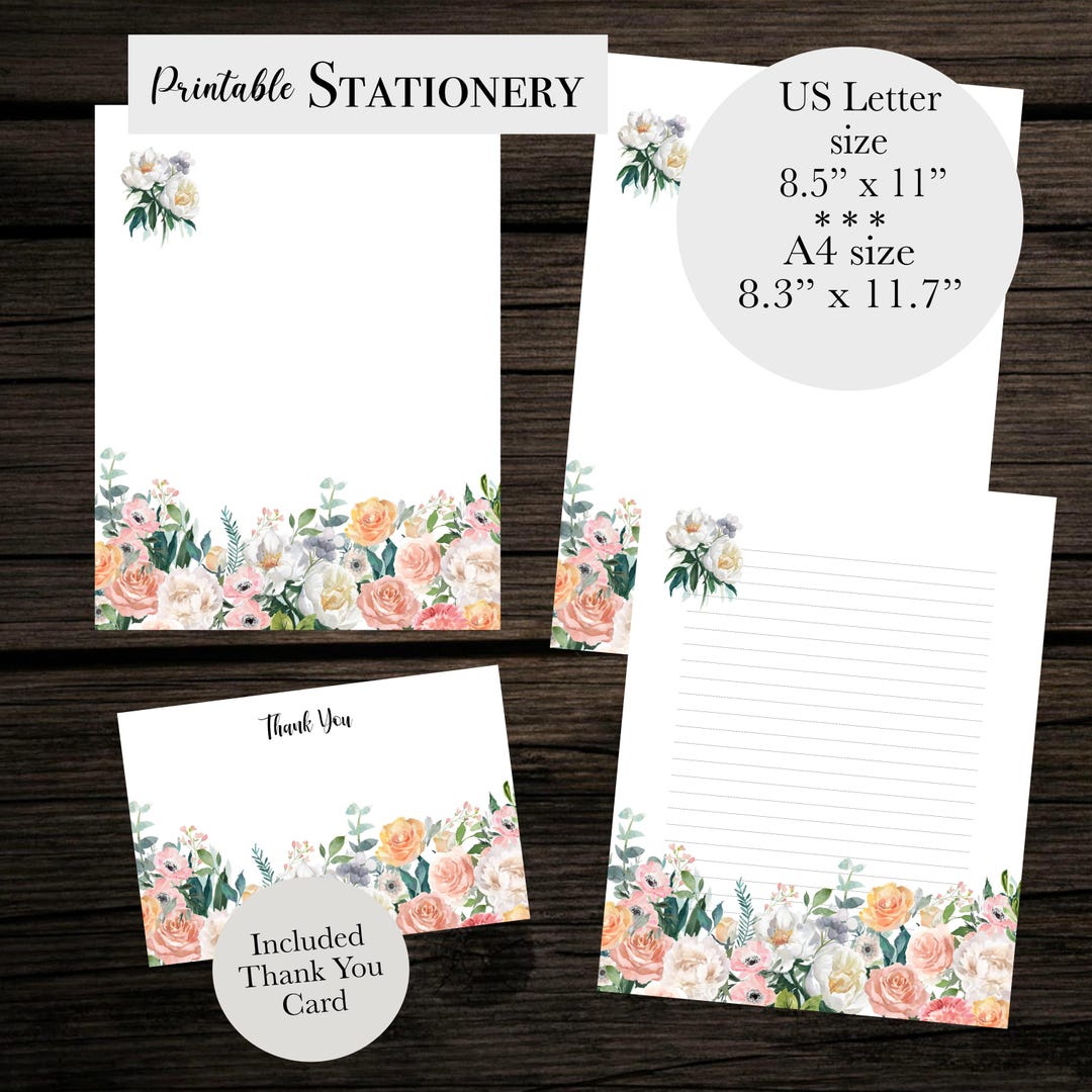 Floral Bouquet Printable Stationery Floral Writing Paper Printable ...
