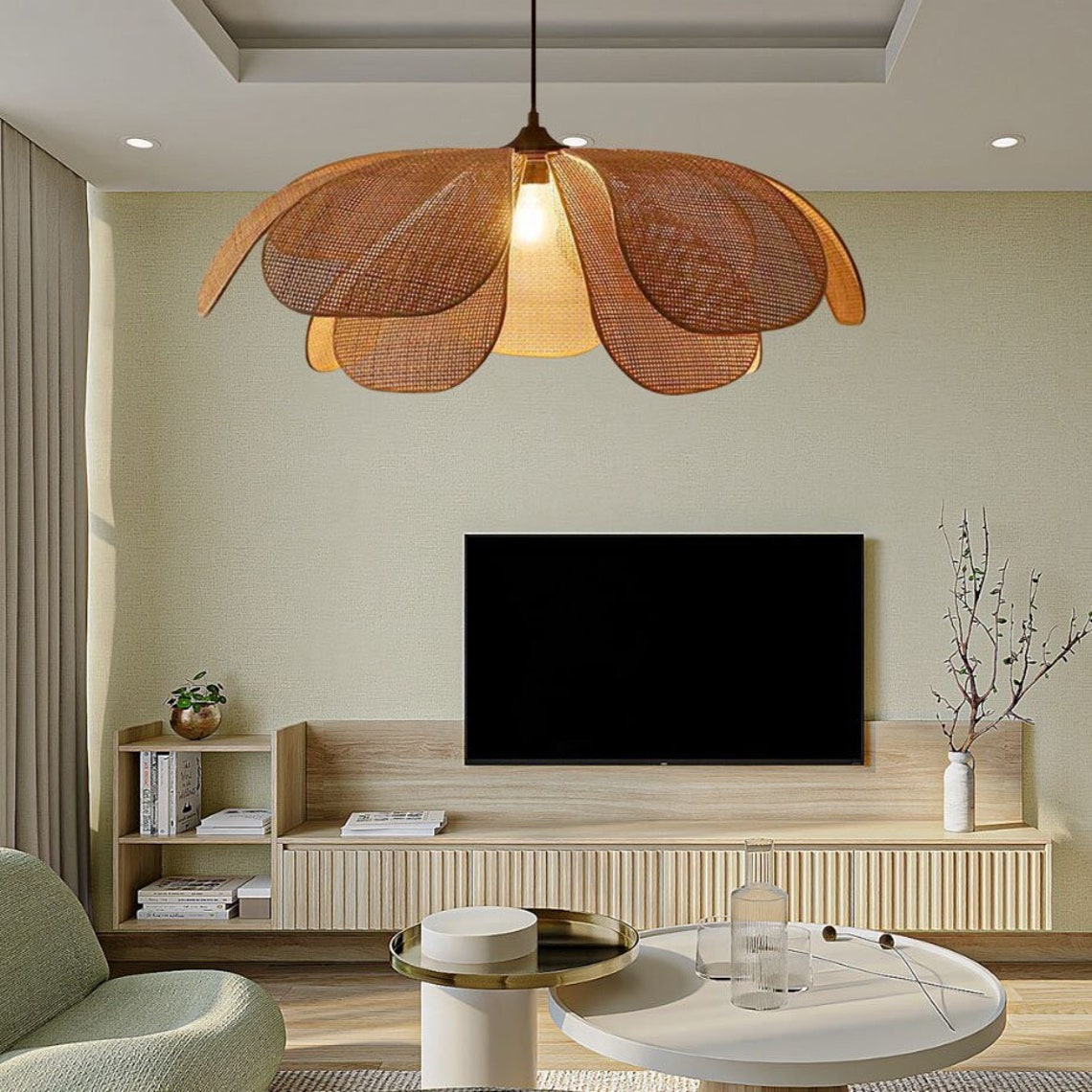 Big Flower Rattan Pendant Light Woven Rattan Lampshade Rattan - Etsy