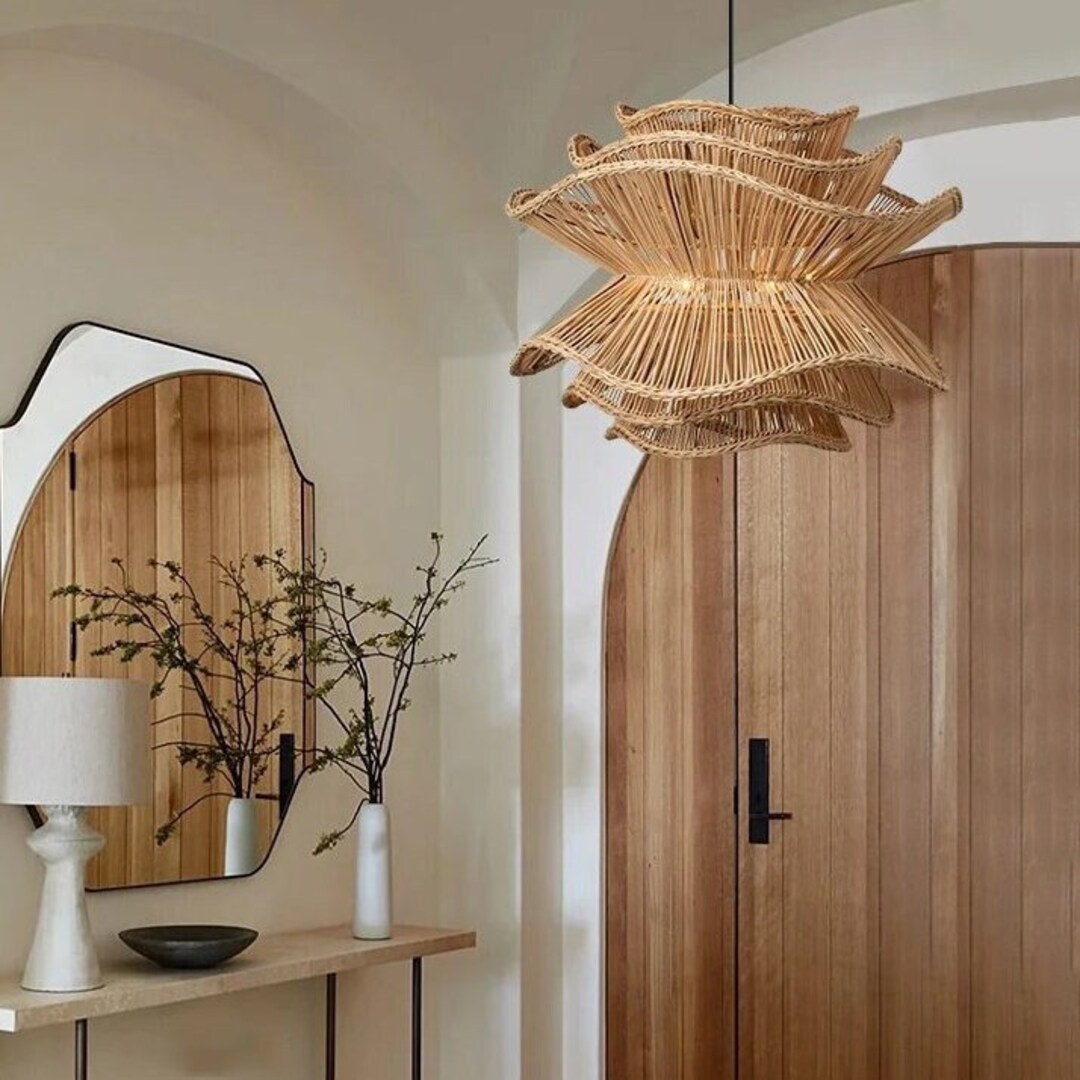 Vietnam Flower Rattan Pendant Light, Wicker Lampshade Chandelier ...