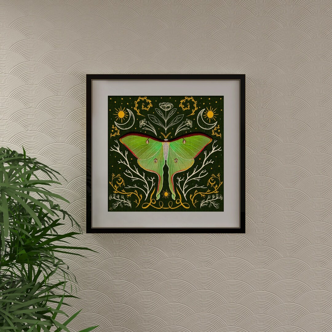 Luna Moth Folk Art Print | Cottagecore | Nature | Botanical | Whimsical ...