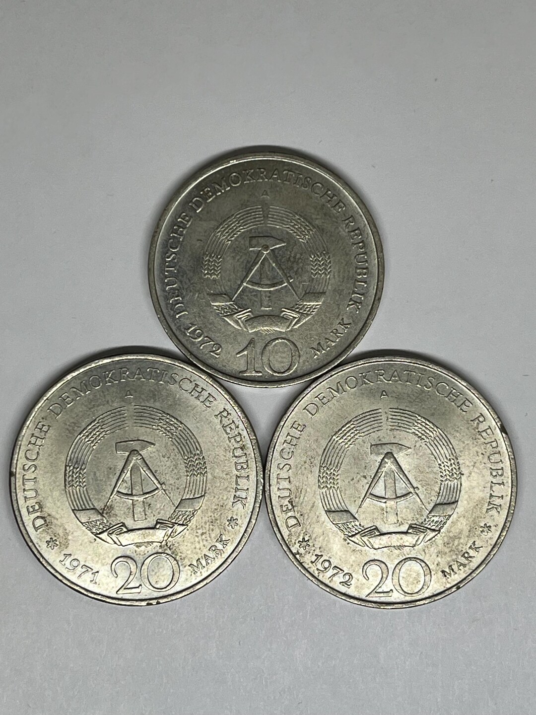 East German Coin Set | 20 Mark 1971 & 1972 | 10 Mark 1972 | East ...