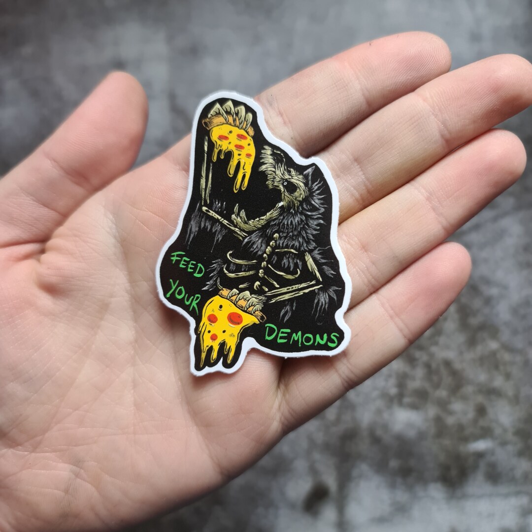 Spooky Skulls Demon Pizza Wolf Sticker 5cm Halloween Goth Decor ...