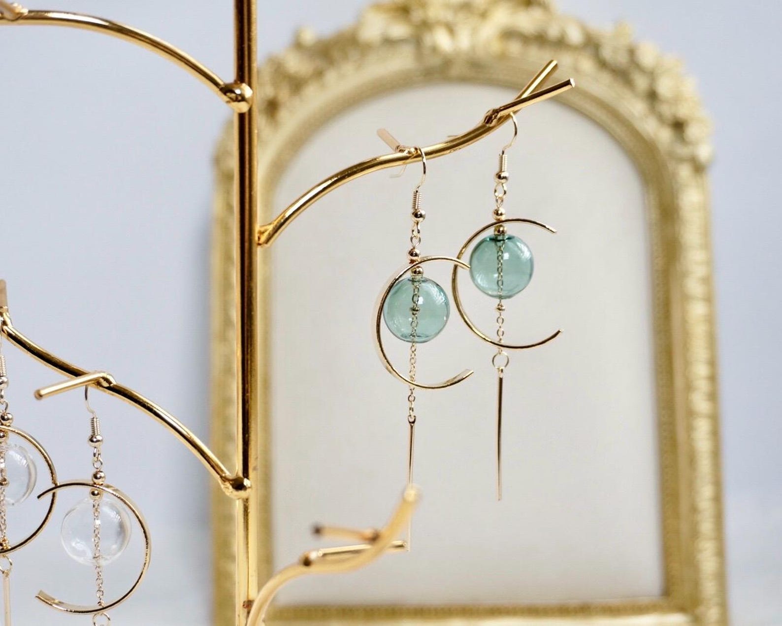 Unique Long Handmade Clear Glass Ball Drop Earrings, Sphere Bubble ...