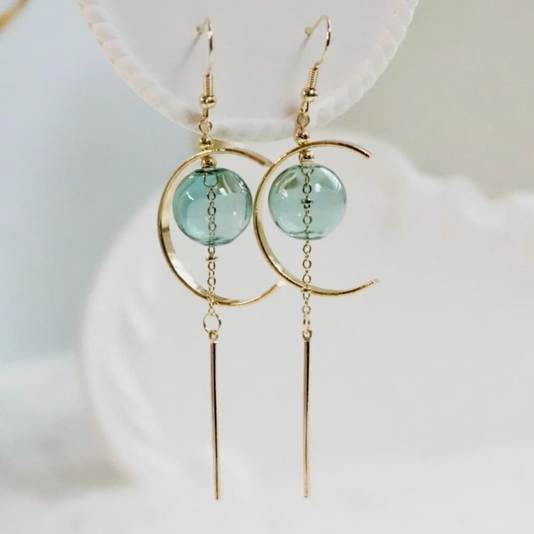 Unique Long Handmade Clear Glass Ball Drop Earrings, Sphere Bubble ...