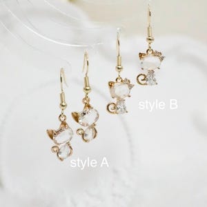 Kitty Rhinestone Dangle Earrings, Gold Cat Earrings, Cute Kitten ...