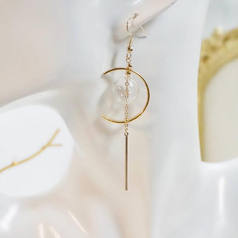 Unique Long Handmade Clear Glass Ball Drop Earrings, Sphere Bubble ...