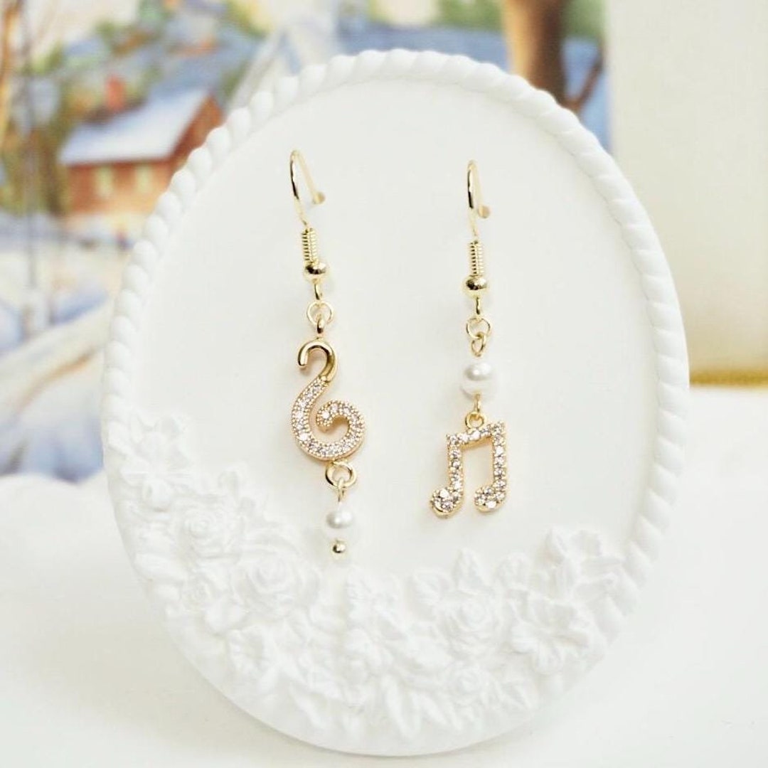Gold Music Notes Mismatched Earrings, Treble Clef Earrings, Musical ...
