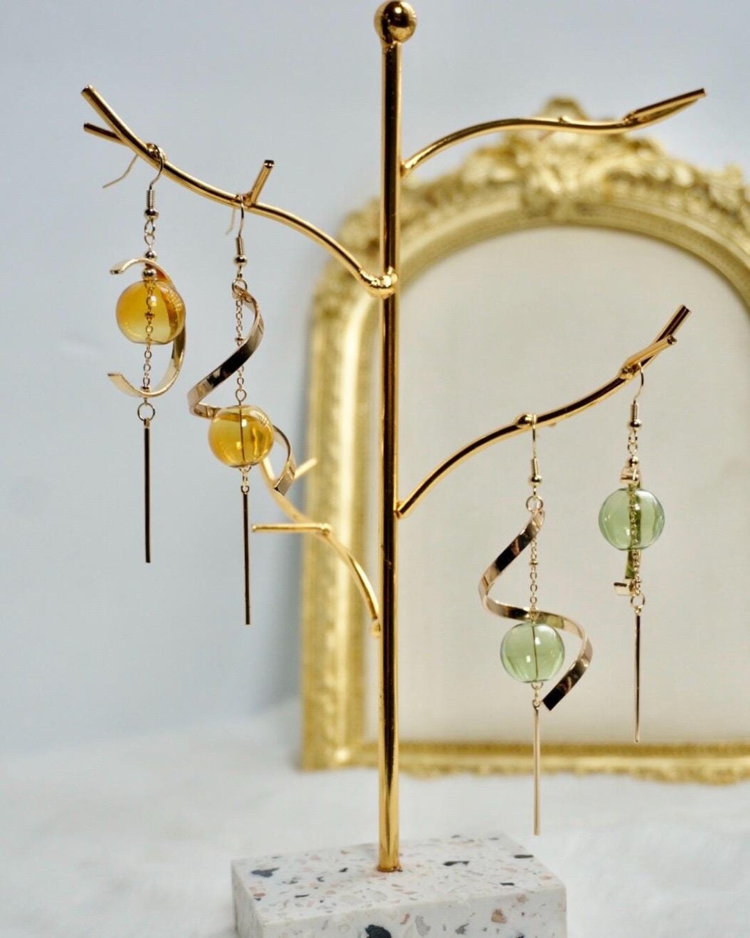 Asymmetric Glass Bead Long Dangle Earrings: Handmade Statement Bubble ...