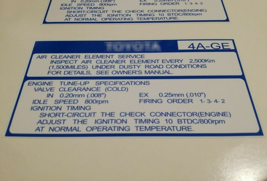 4A-GE - Engine Decal - Fits 4AGE AE86 - Reproduction Decals / Sticker ...