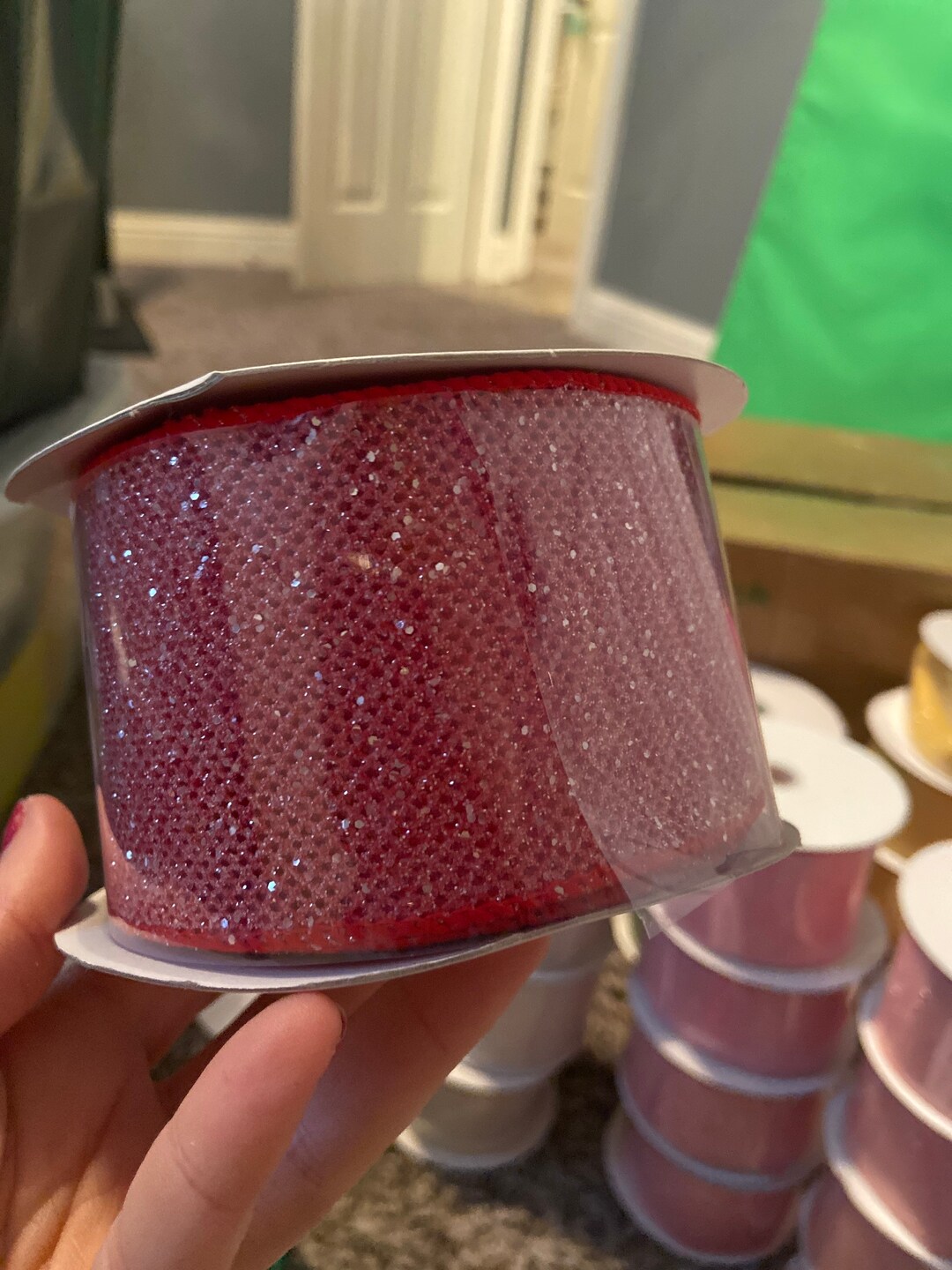 Red Mesh Glitter Ribbon - Etsy