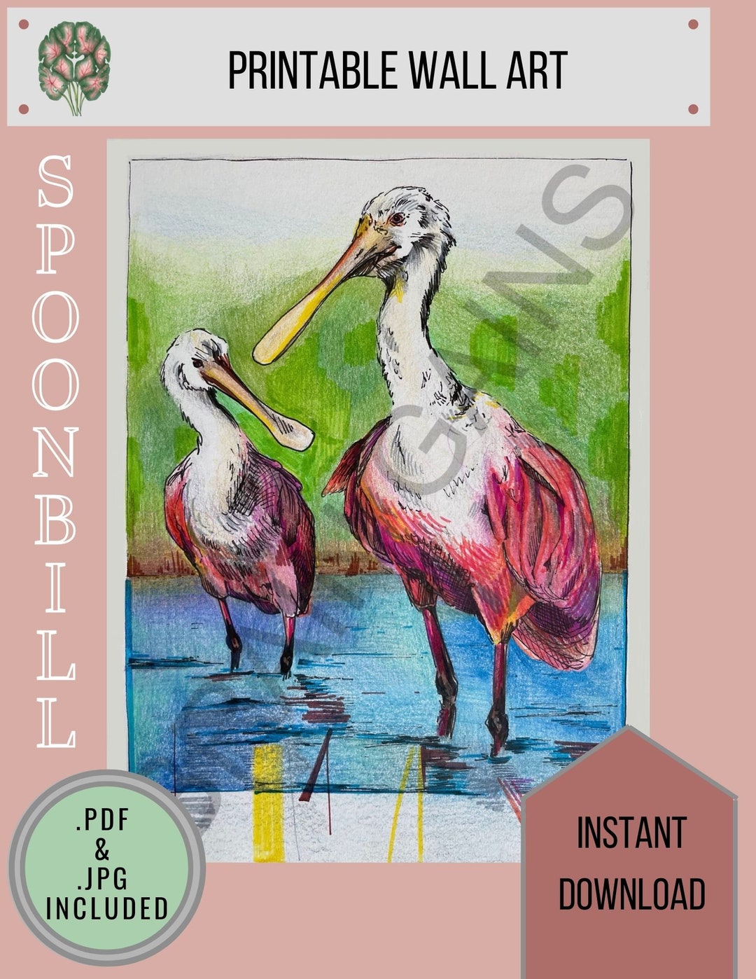 Spoonbill Bird Wall Art Digital Download Printable - Etsy