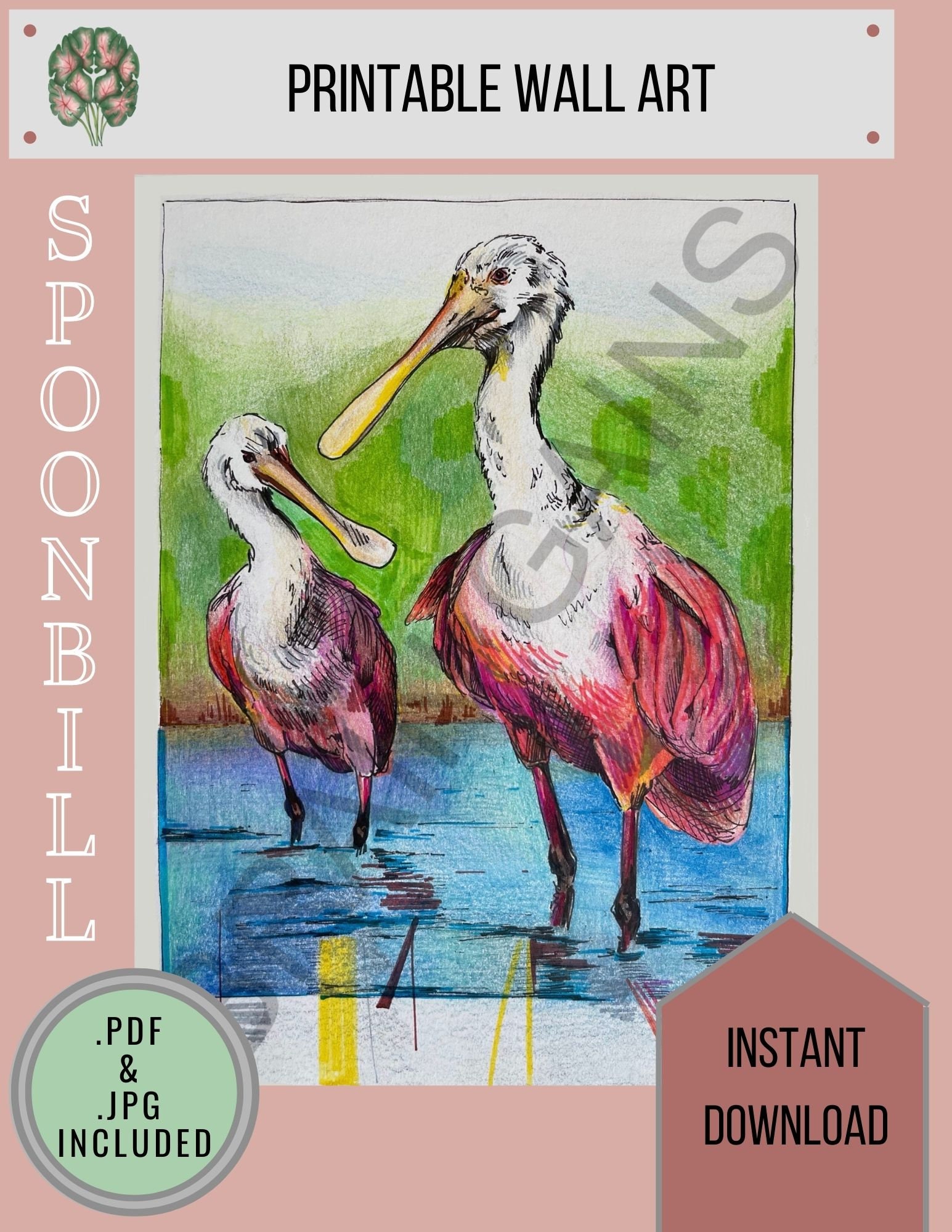 Spoonbill Bird Wall Art Digital Download Printable - Etsy