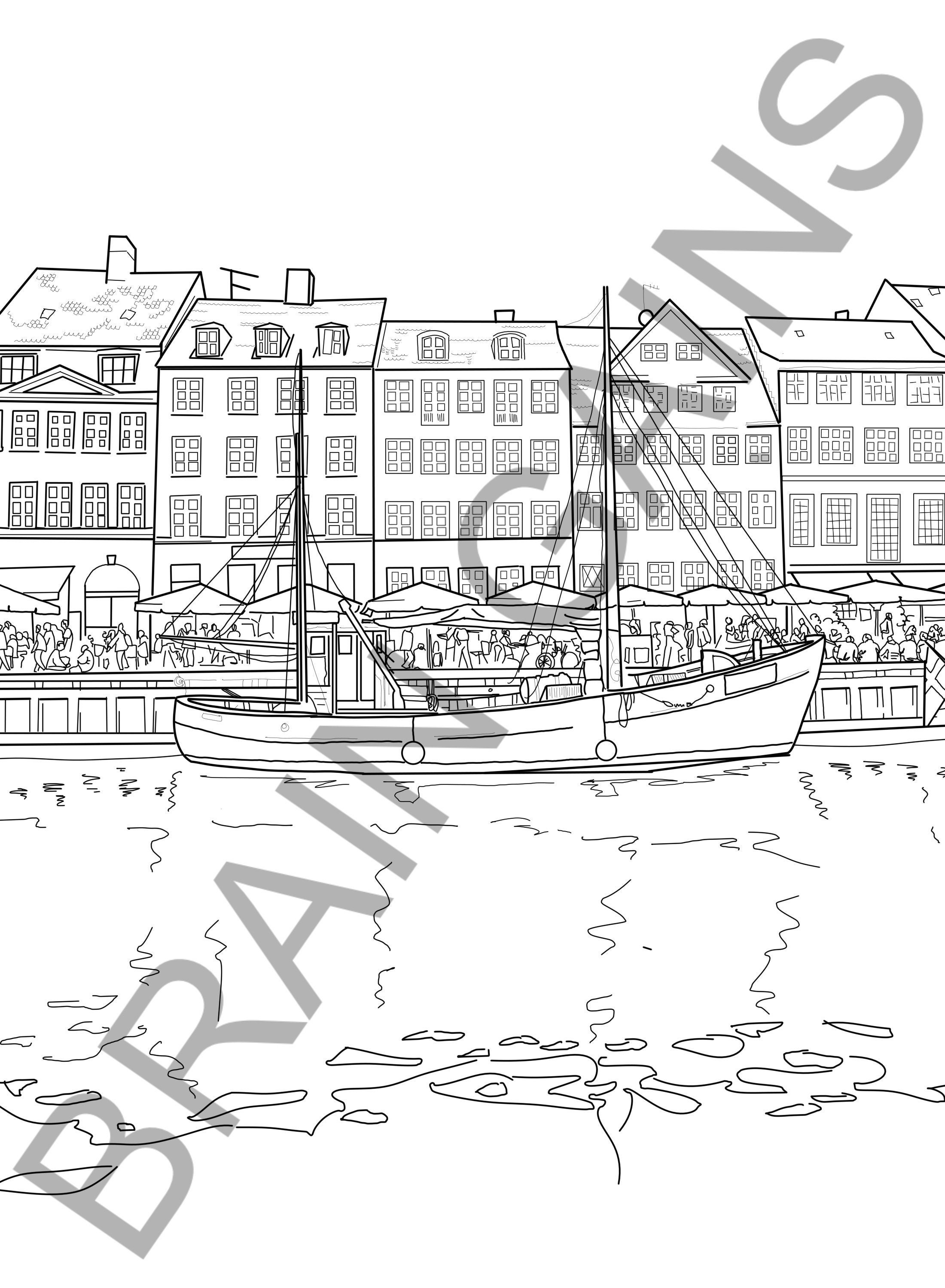 Copenhagen Denmark Coloring Page Digital Download Printable (cities ...