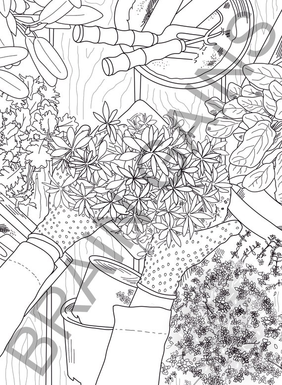 Gardening Coloring Page Digital Download Printable | Etsy