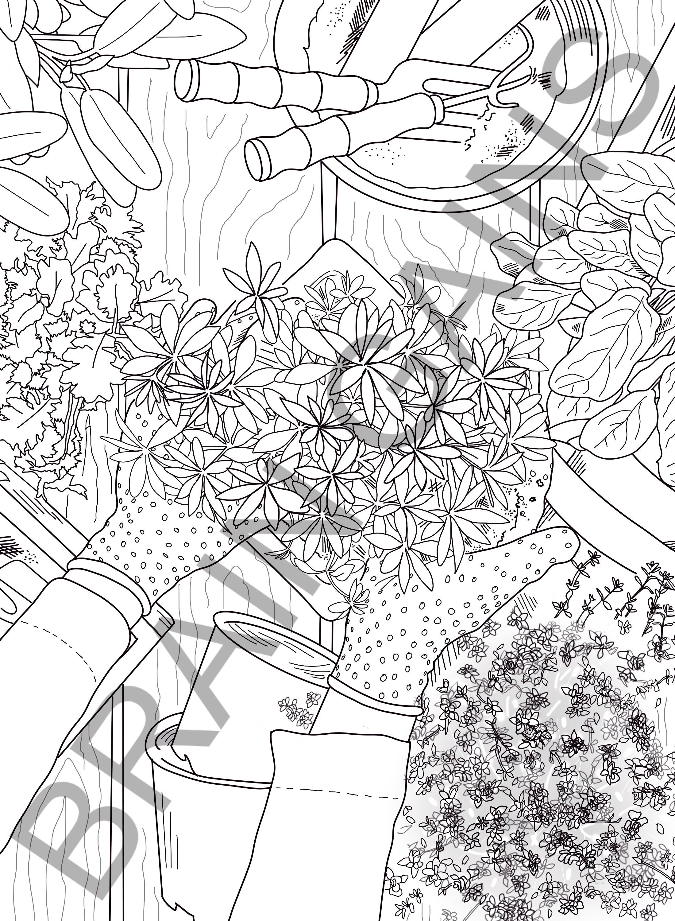 Gardening Coloring Page Digital Download Printable - Etsy