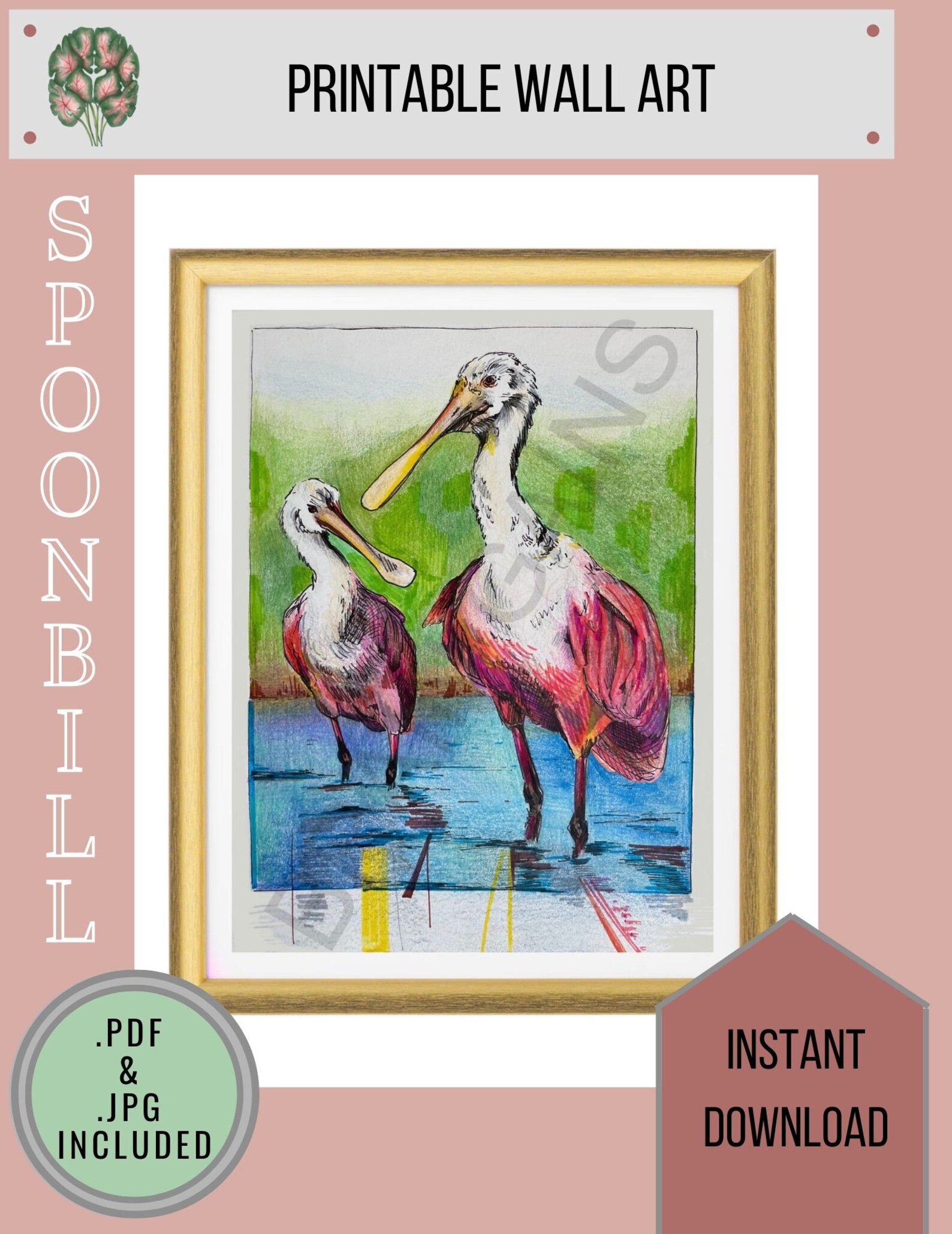 Spoonbill Bird Wall Art Digital Download Printable - Etsy