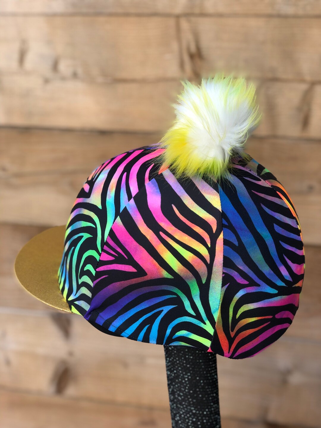Horse Riding Hat Silk Rainbow Fluorescent Zebra Sparkly Peak . - Etsy