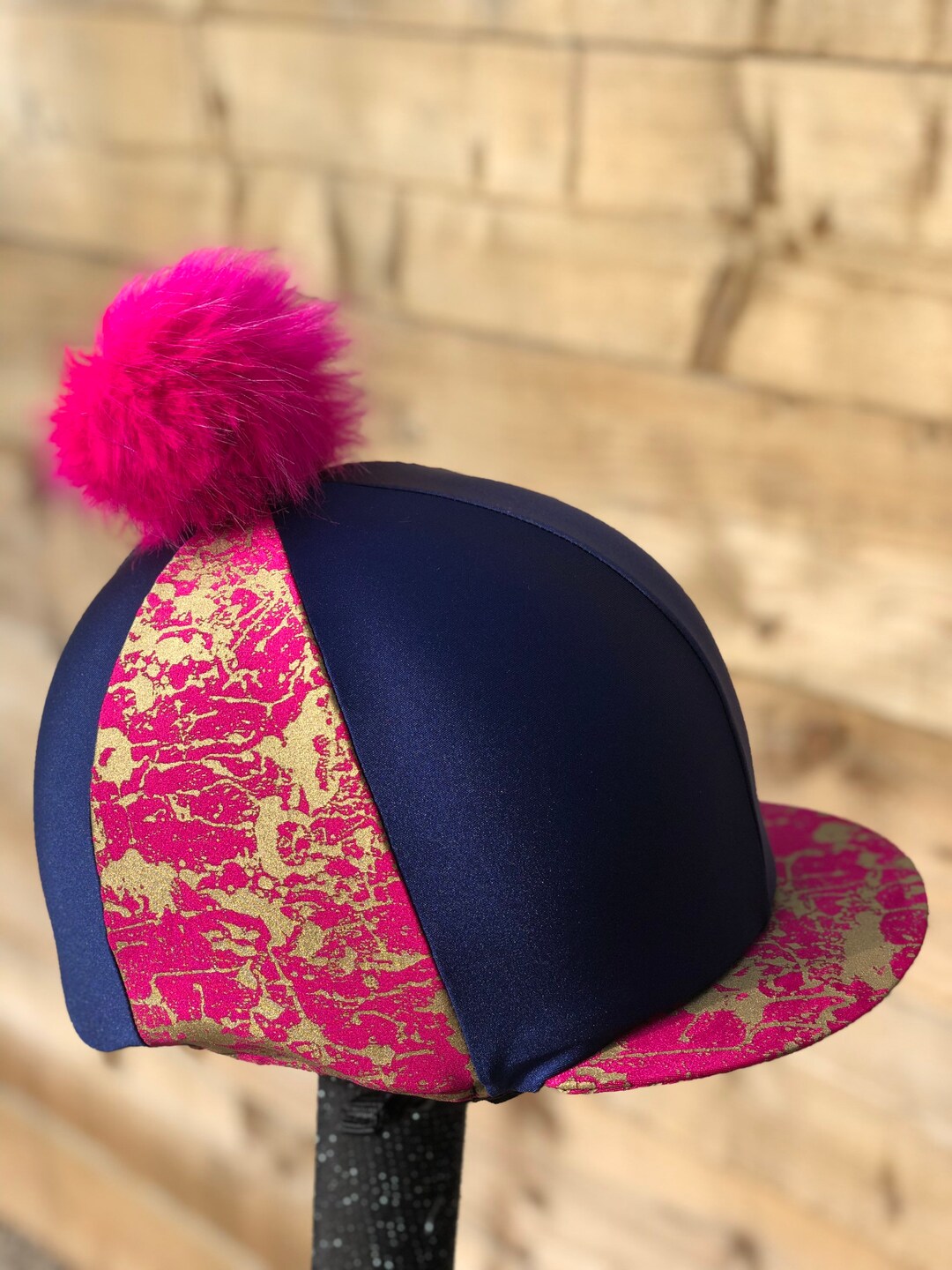 Horse Riding Hat Silk Cover Pink Craze Navy Blue Button or Pom Pom - Etsy