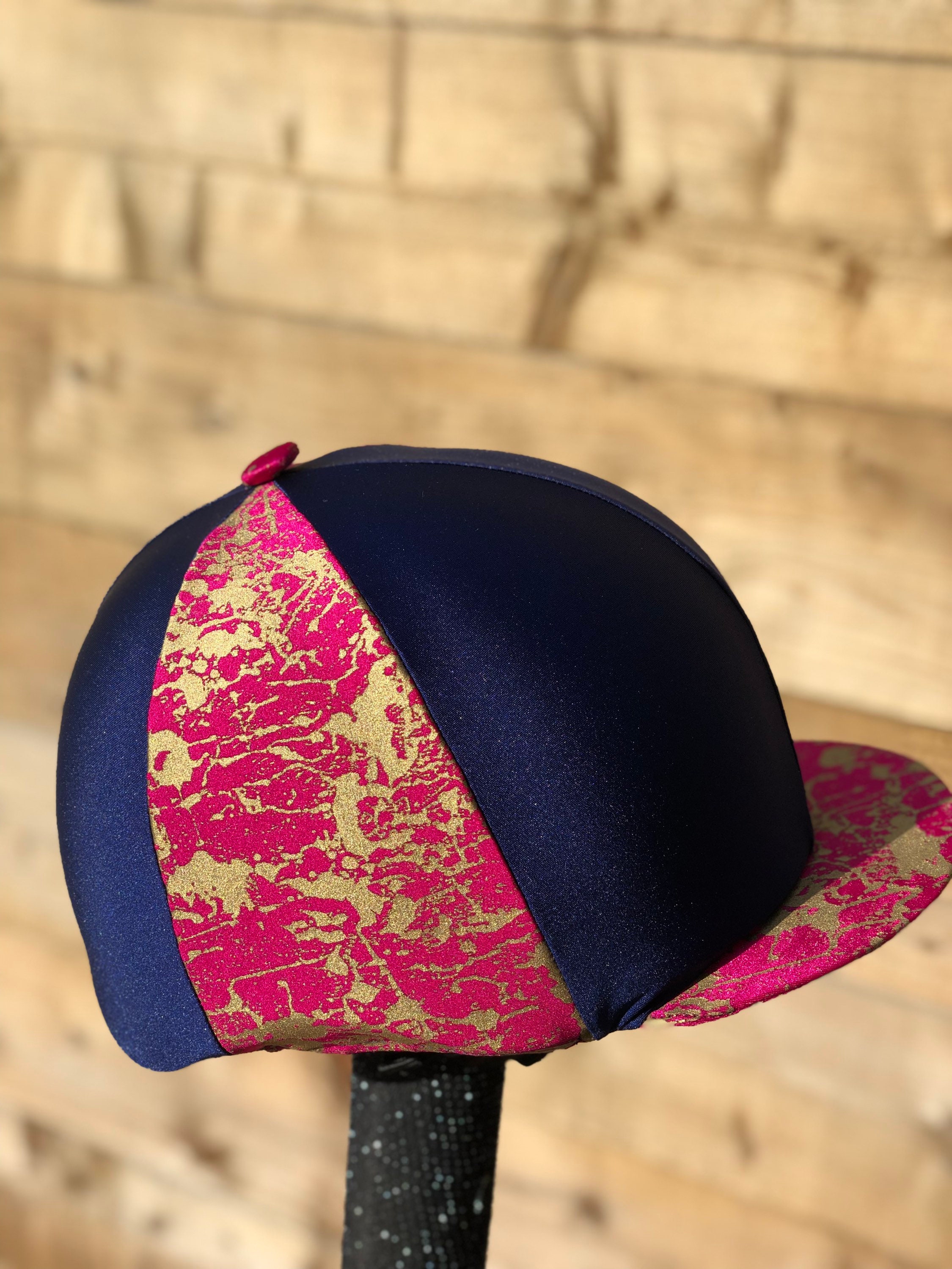 Horse Riding Hat Silk Cover Pink Craze Navy Blue Button or Pom - Etsy