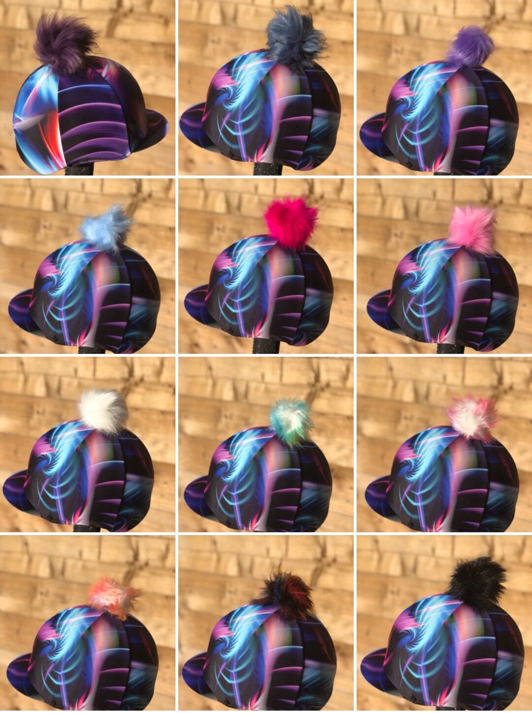 Horse Riding Hat Silk Cover Purple Electric. Pom Button Skull - Etsy UK